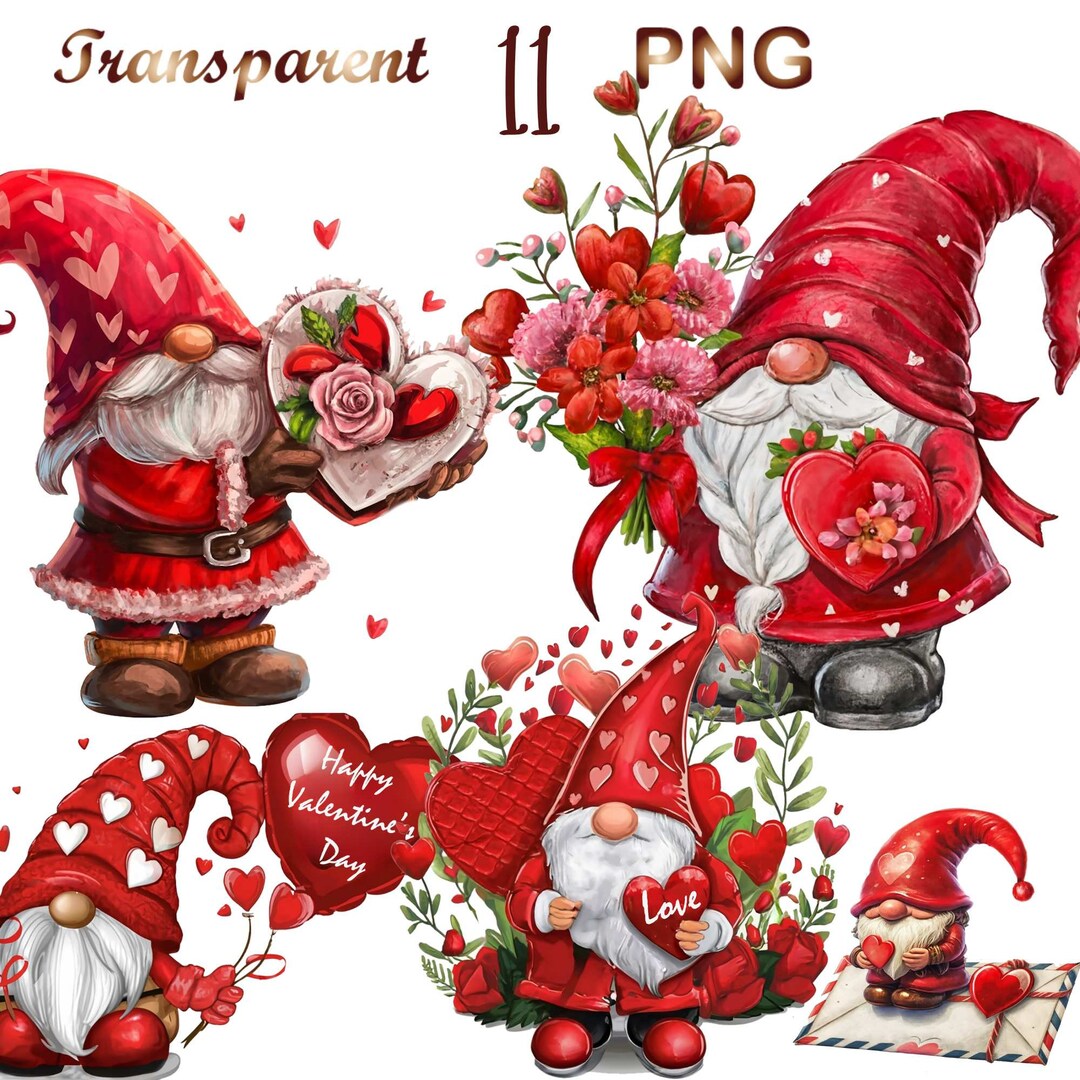 11 Cute Watercolor Valentine Gnome Png, Gnome Valentines Png, Valentine ...