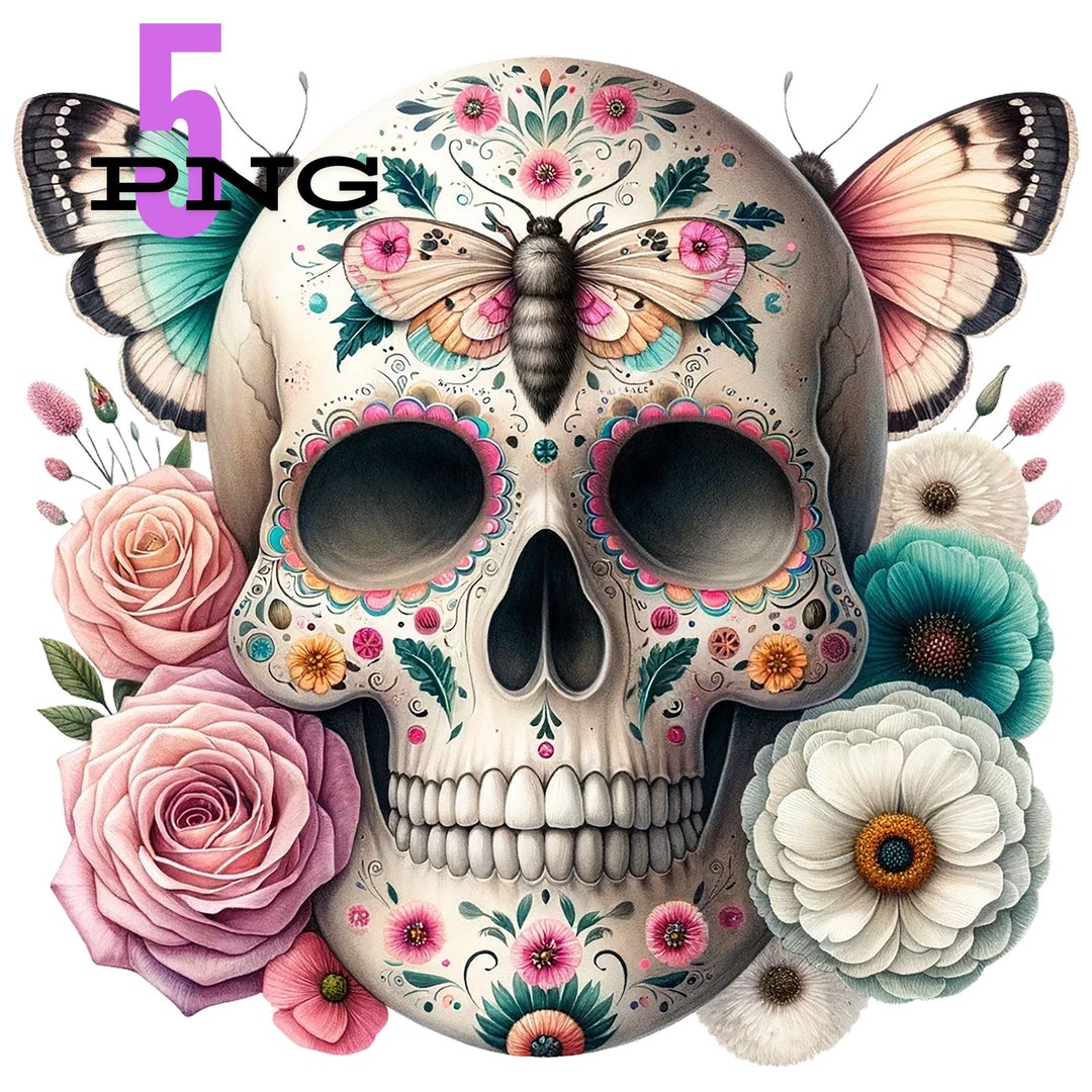 5 PNG, Flower Skull Design, Flower Skull, Wildflowers Skull Png, Skull Png,sublimation,dtf Png ...