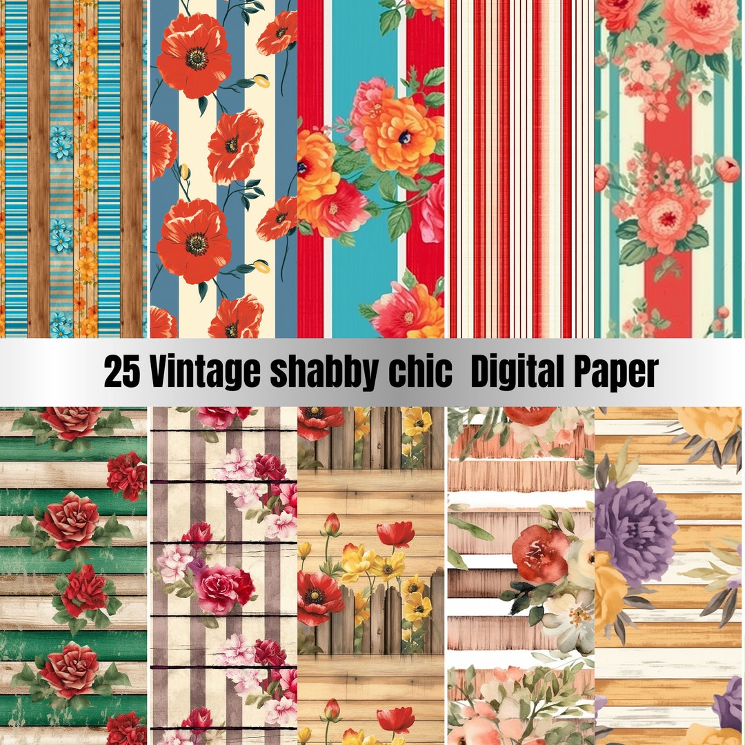 25 Vintage Shabby Chic Seamless Digital Paper, Shabby Chic Stripes ...