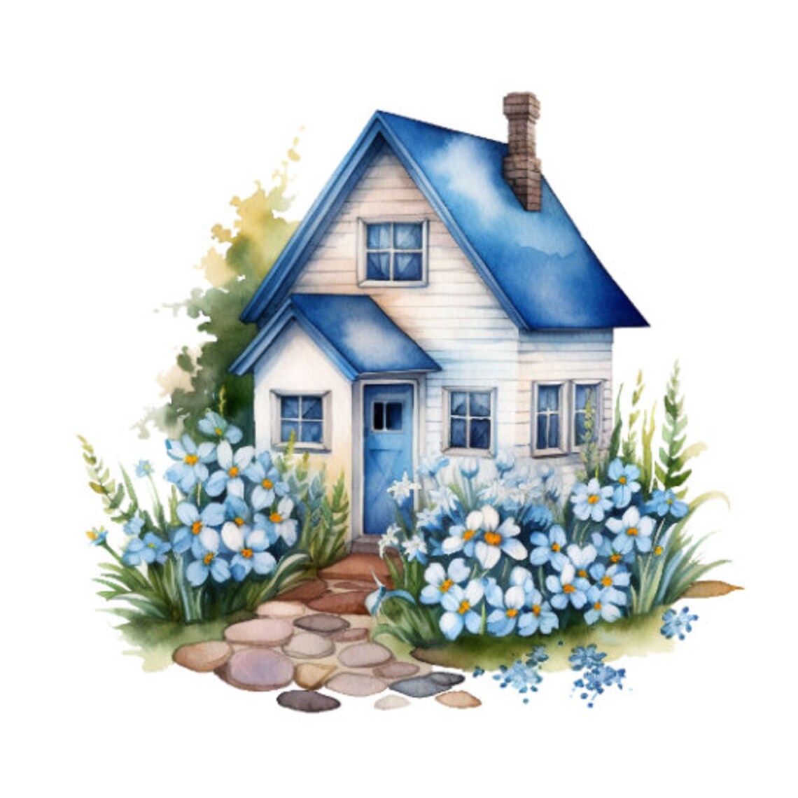 12 Watercolor Pastel Blue Houses Clipart Jpgs, Copy, Digital Planner ...