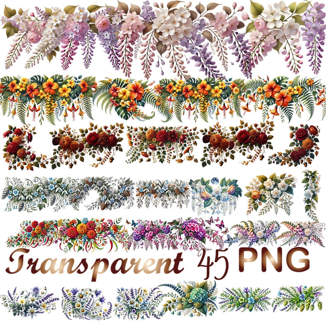 45 PNG, Watercolor Floral Clipart Bundle, Flowers Bouquet Clip Art ...