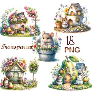 18 PNG, Watercolor Mouse House Clipart Bundle, Cute House Clipart ...