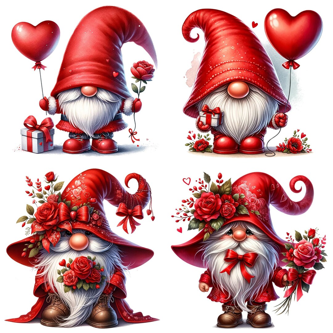 15 Cute Watercolor Valentine Gnome Png, Gnome Valentines Png, Valentine ...