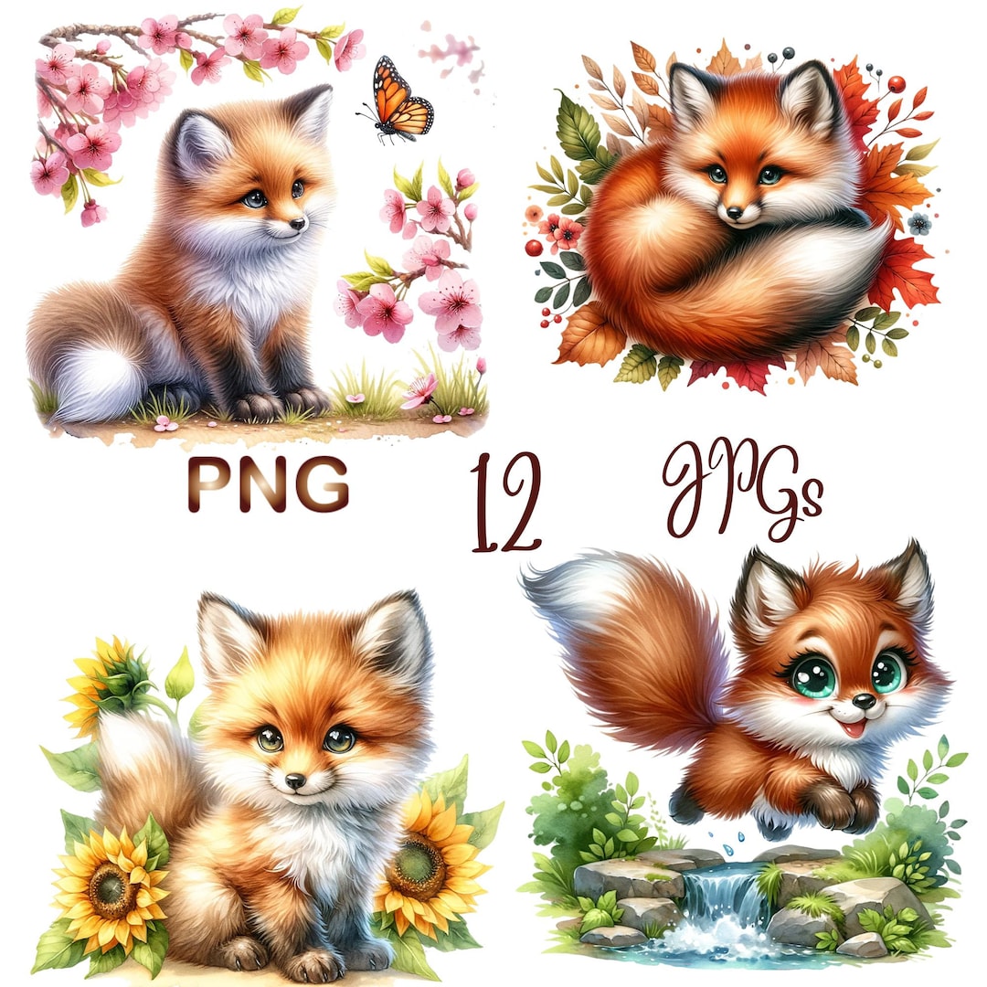 12 PNG/JPG Set 3 Fox Wish Clipart Set 3 Fox Nature Clipart, Wall Art ...