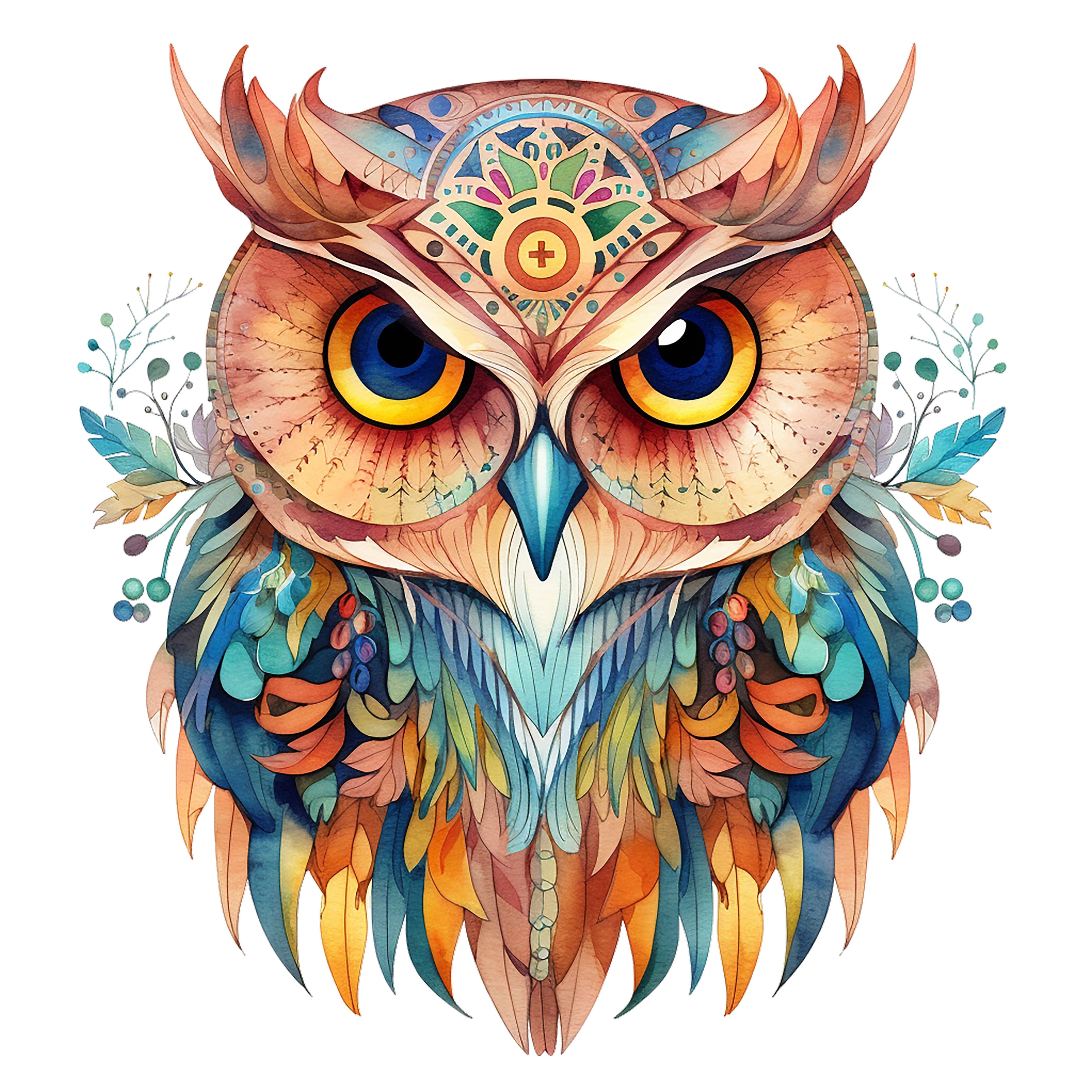 15 Boho Owl Watercolor Clipart Jpgs, Commercial Use, Digital Paper ...