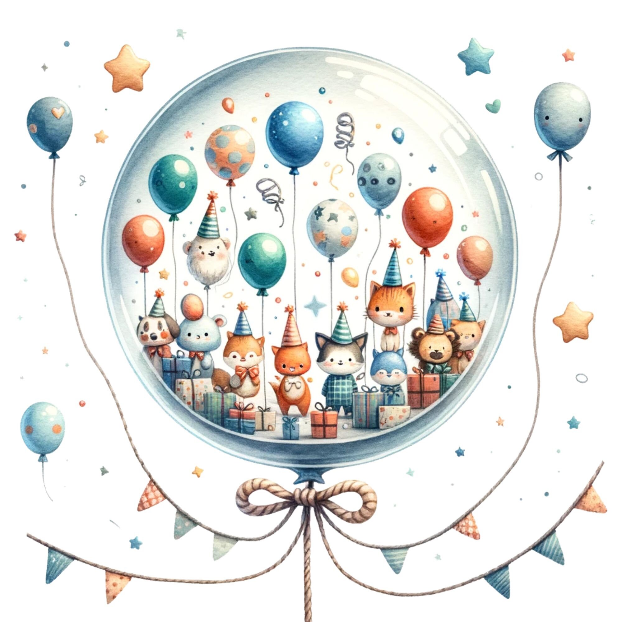 35 PNG, Happy Birthday Clipart Bundle, Celebration Balloon, Watercolor ...