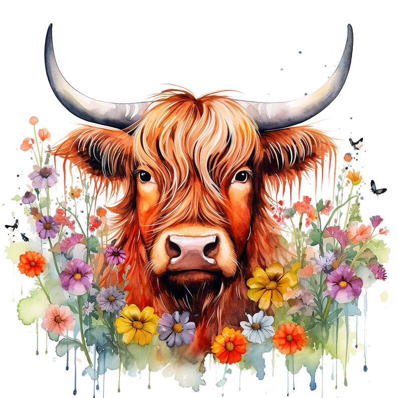 13 Spring Floral Highland Cow Bundle PNG, Highland Cow Clipart PNG ...