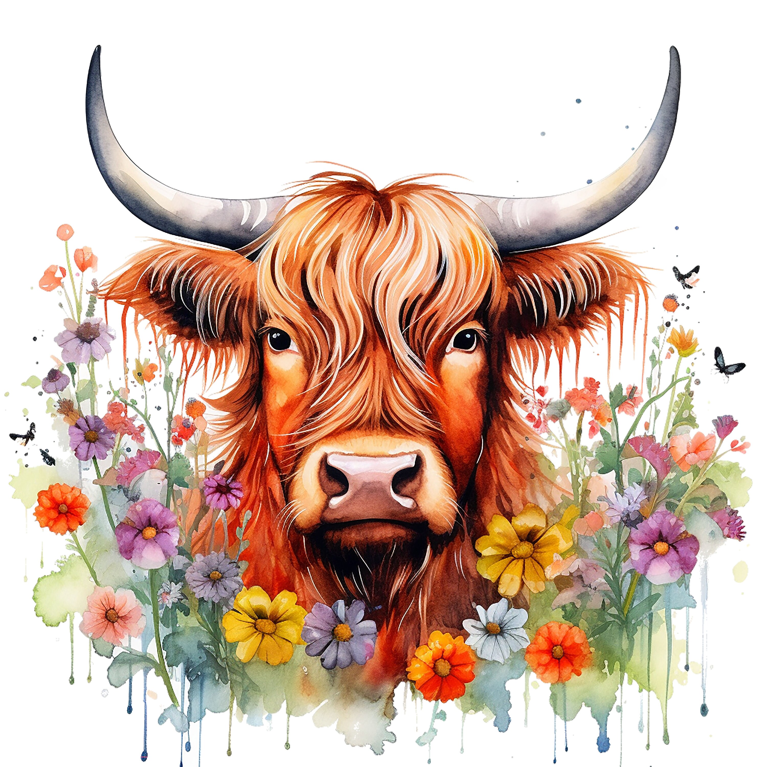 13 Spring Floral Highland Cow Bundle PNG, Highland Cow Clipart PNG ...