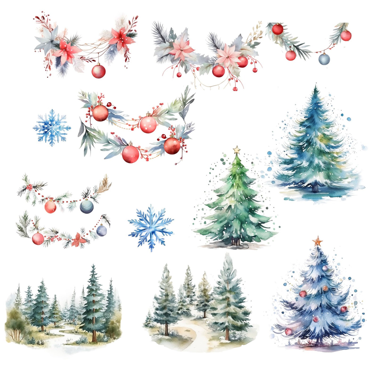 Watercolor Christmas Clipart: Woodland Animals PNG (digital Download ...