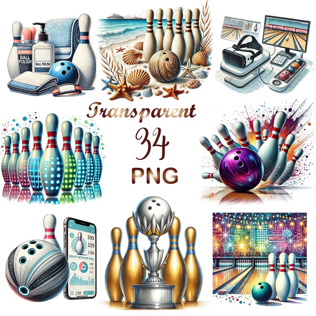 34 PNG, Sport Bowling Clipart Bundle, Bowling Clipart,watercolor ...