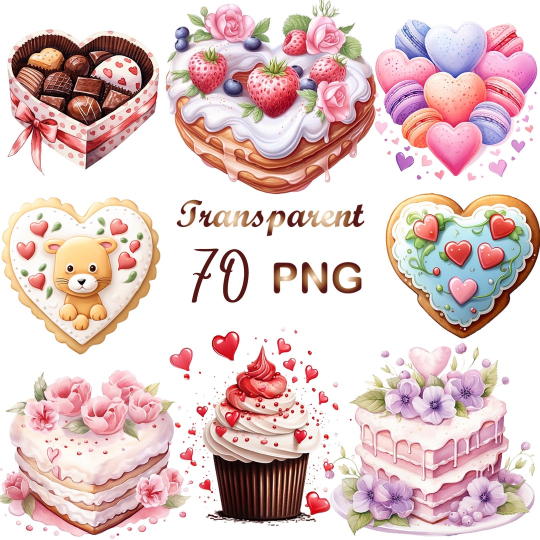 70 Valentine's Bakery PNG, Watercolor Cake Clipart, Valentine's Day ...