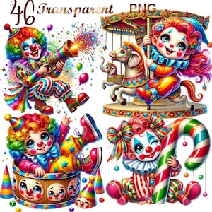 46 PNG Set 5 Cute Clowns Clipart Bundle, Colorful Circus Performer ...