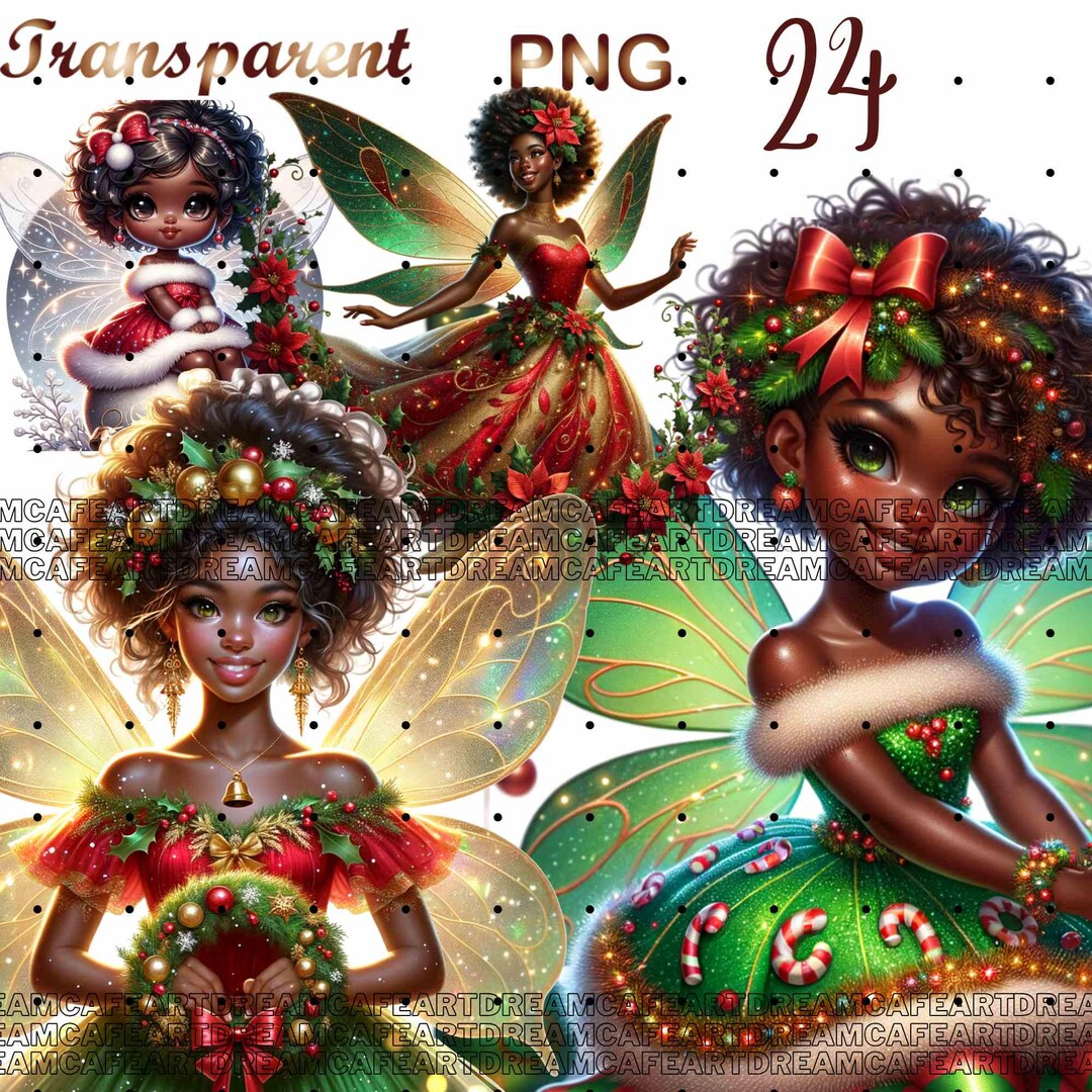 24 PNG, Christmas Cute Black Fairy Clipart Bundle, Marry Christmas ...