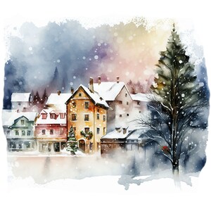 Watercolor Christmas Village Clipart: Winter Holiday Scenes (jpgs ...