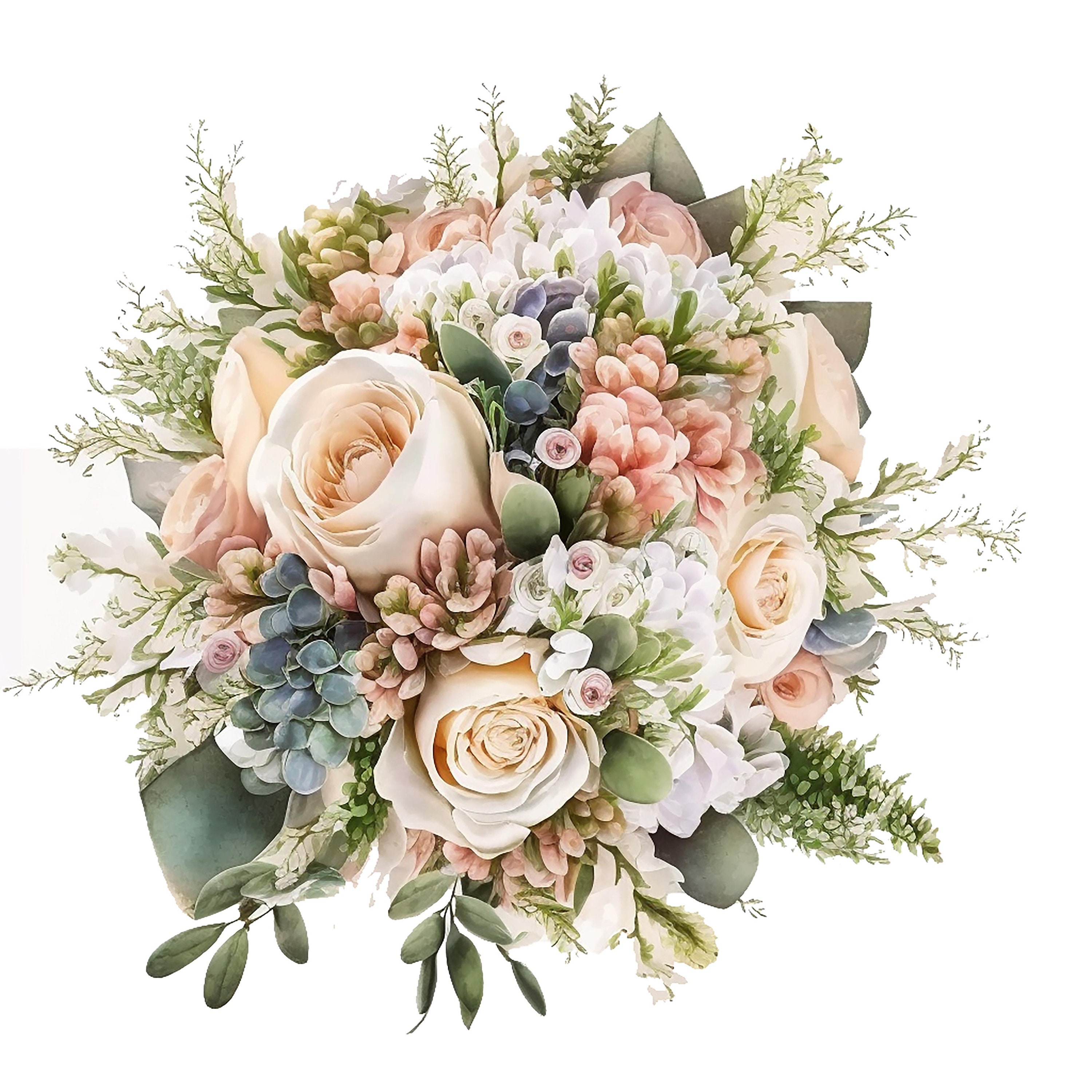 Watercolor Flower Bouquet Clipart: Floral PNG JPG (commercial Use) - Etsy