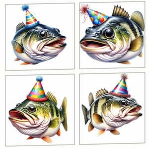 Funny Watercolor Bass Fish PNG Clipart, Birthday Party (digital ...