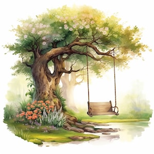 14 Tree Swings Clipart, Png,watercolor Spring Landscape Clipart,cute ...