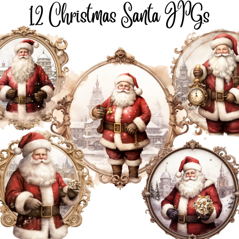 12 Santa Claus Clipart, High Quality Jpgs, Digital Download - Card ...
