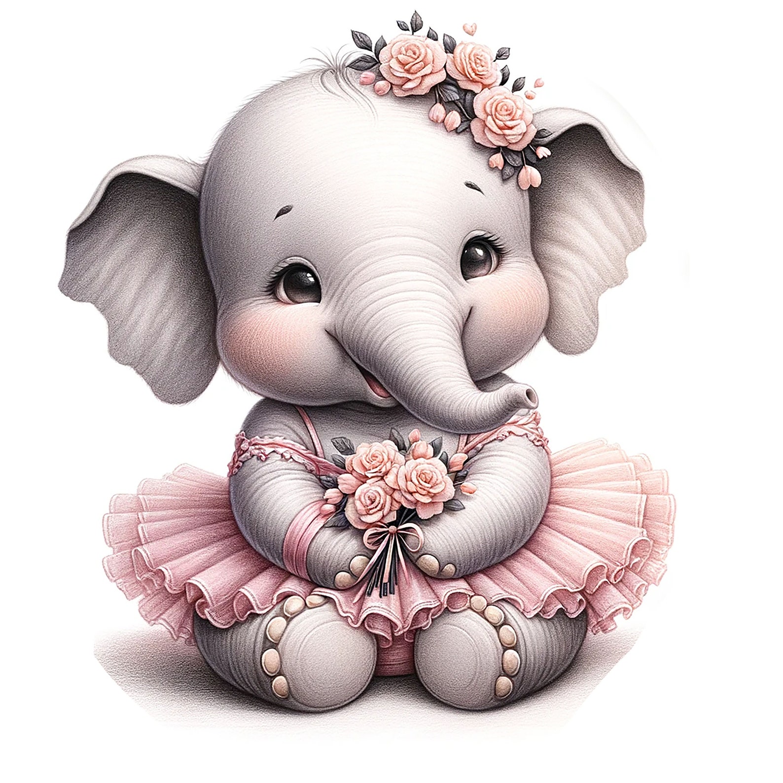 9 PNG/JPG, Watercolor Ballerina Elephant Clipart, Ballet Elephant in ...