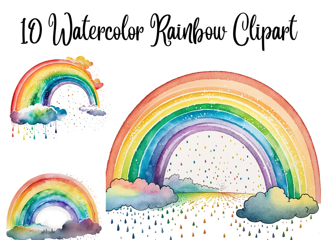 10 Watercolor Rainbow Clipart, High Quality, Jpgs, Commercial Use ...