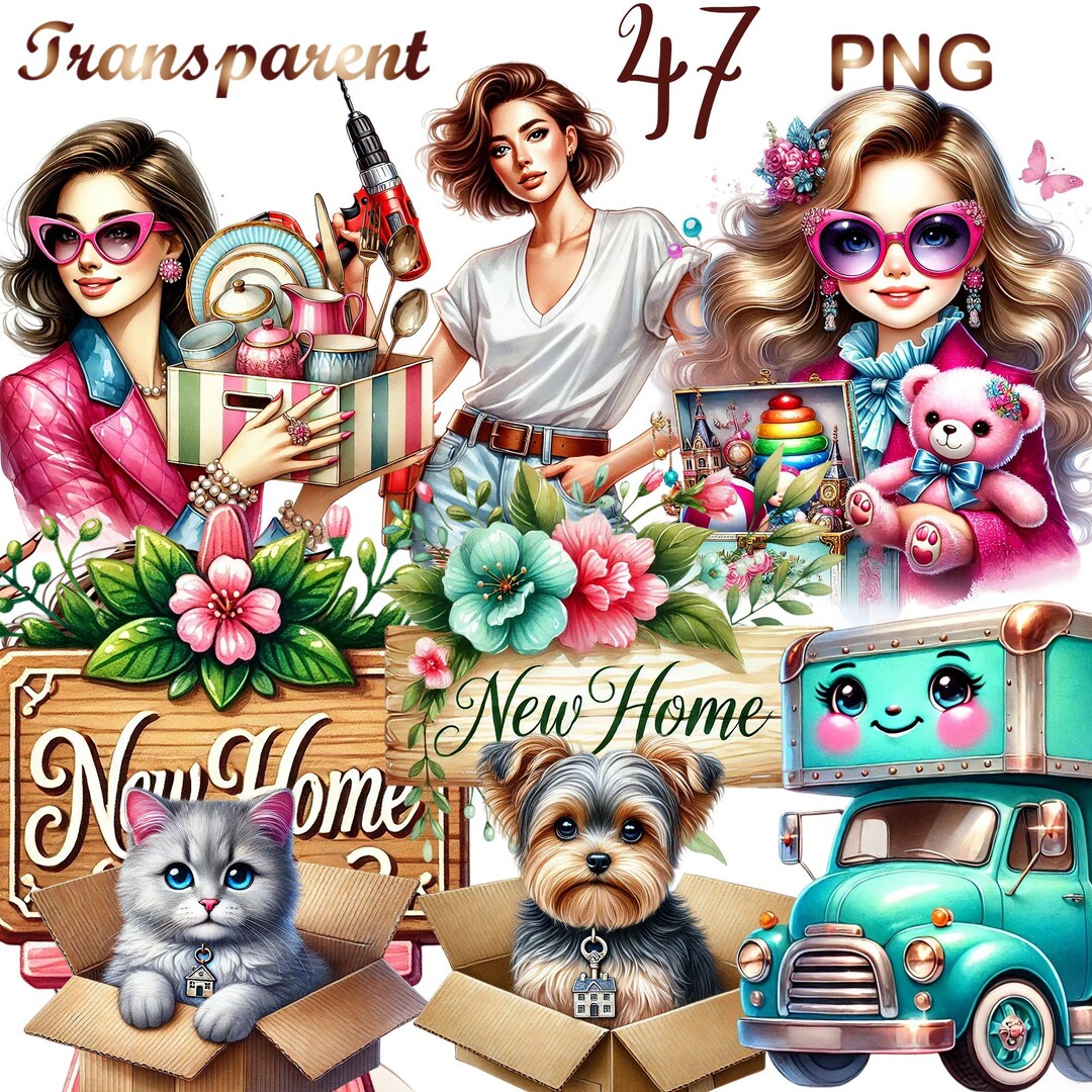 47 PNG House Moving Clipart Bundle, Home Moving Day Graphics Designs ...