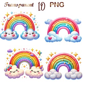 10 Rainbow Clipart Bundle Png,sun,clouds,rainbow Png, Glitter Rainbow ...
