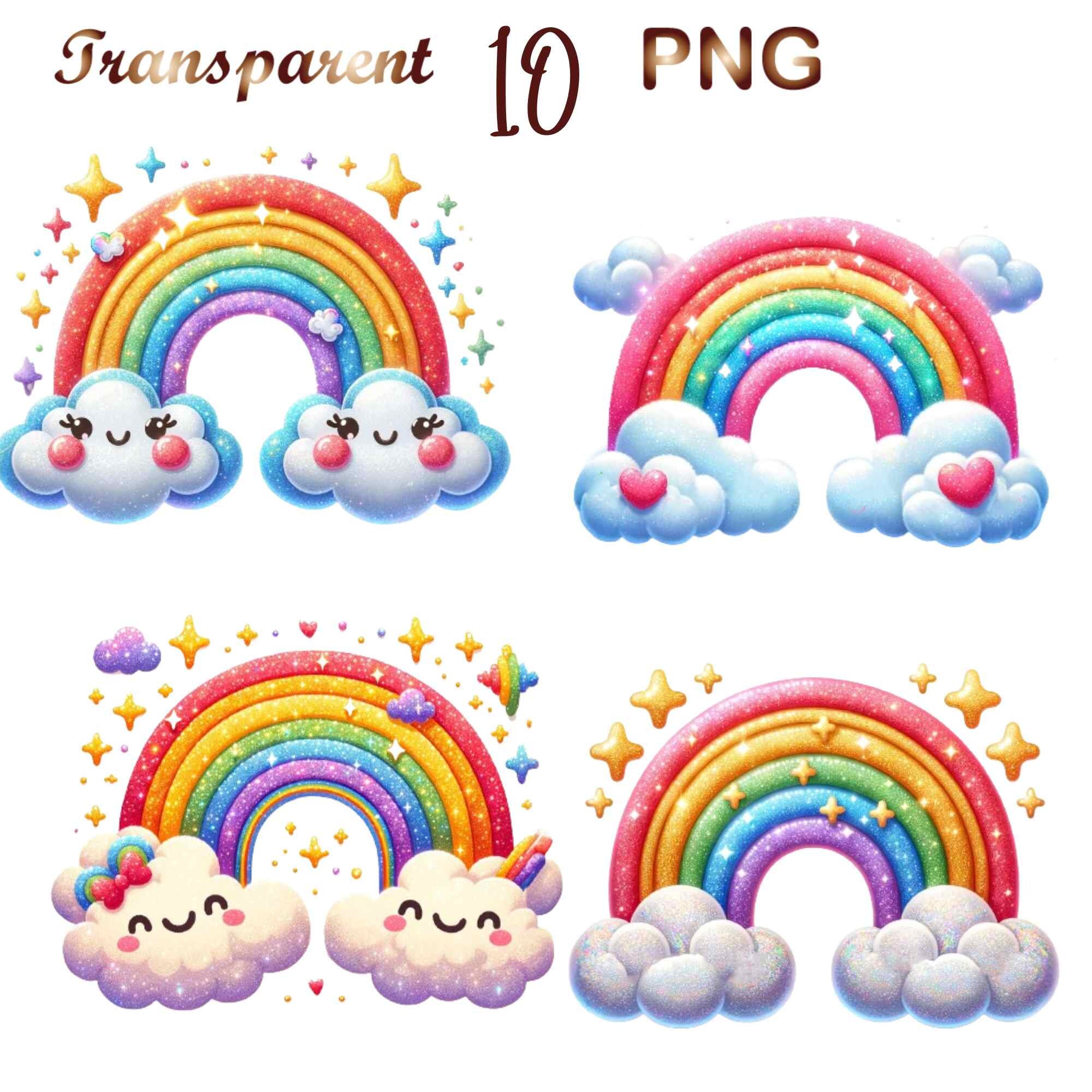 10 Rainbow Clipart Bundle Png,sun,clouds,rainbow Png, Glitter Rainbow ...