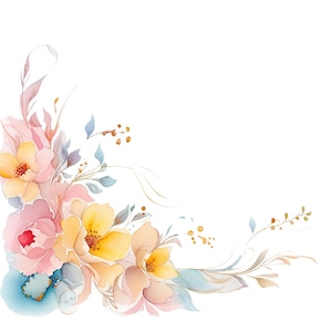 10 Flower Border Clipart, High Quality Jpgs, Sky Blue, Yellow, Peach ...