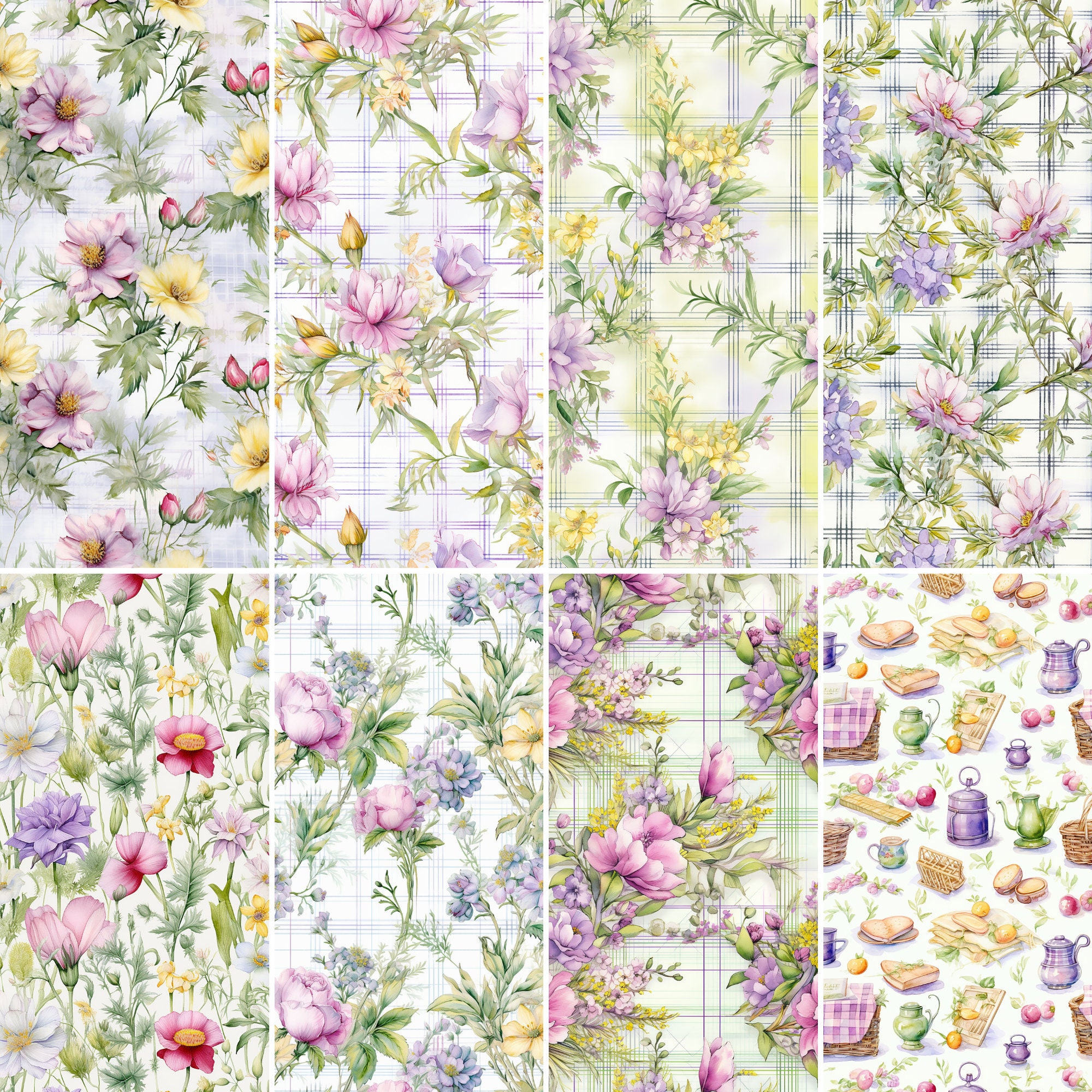 24 Seamless Spring Wildflowers Digital Paper, Spring Floral Paper Pack ...