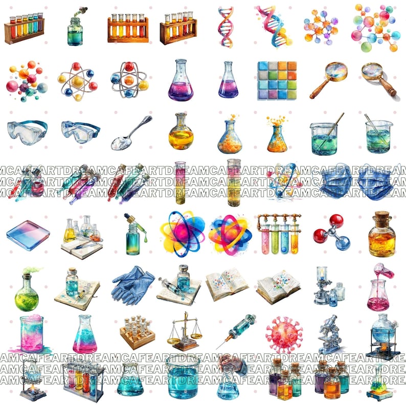 Watercolor Science Lab Clipart Bundle – 130 Pngs | Chemistry, STEM ...