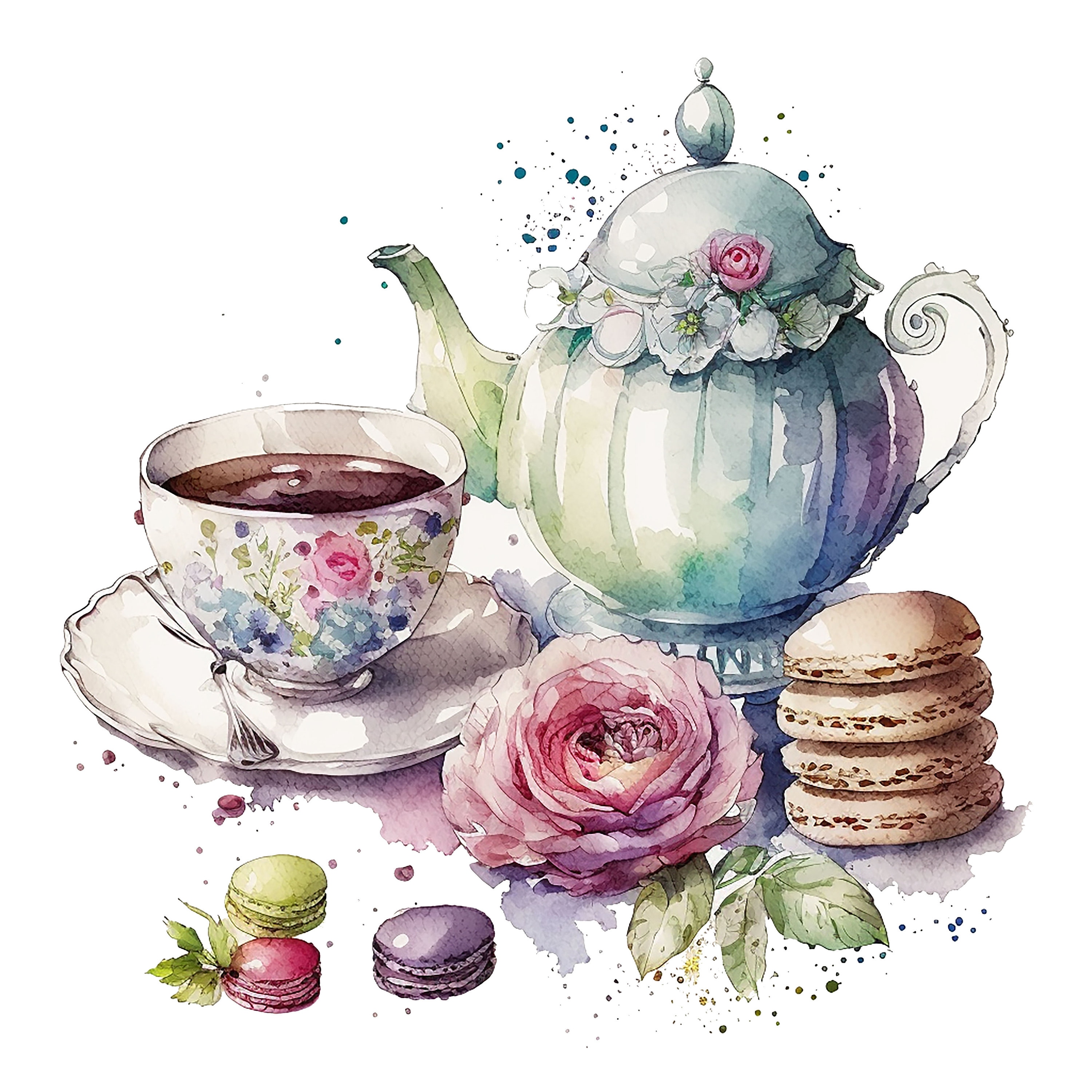 10 Watercolor Tea Party Clipart Jpgs Digital Planner Paper - Etsy Canada