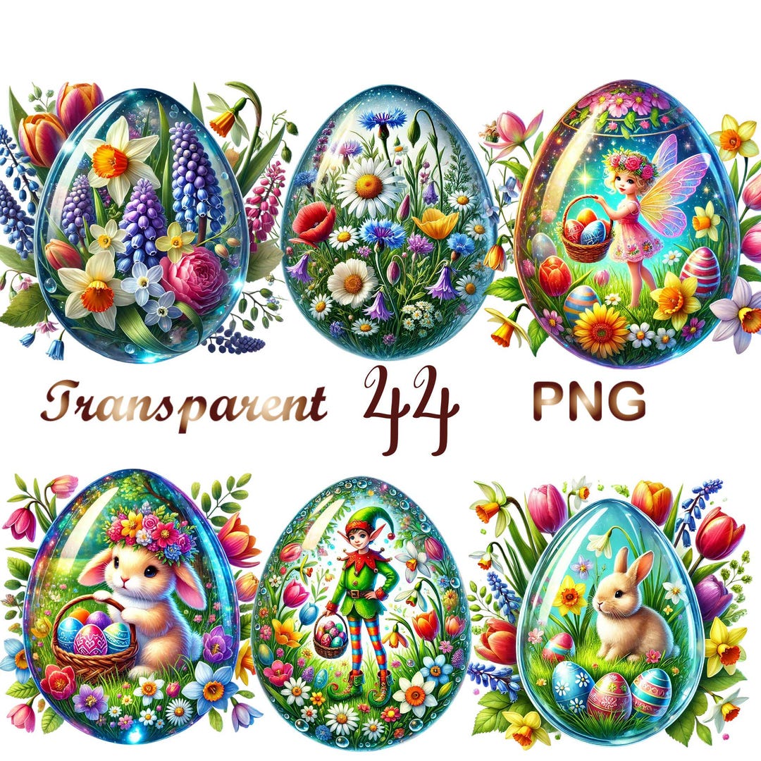44 PNG Set 4 Easter Eggs Clipart Bundle, Festive Easter Eggs Graphics ...