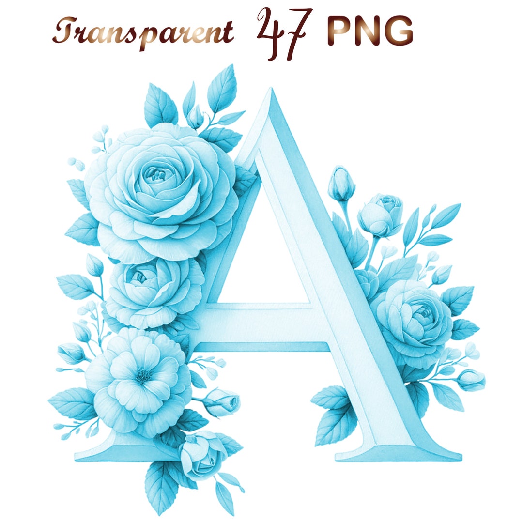 47 PNG, Watercolor Blue Floral Alphabet Collection Clipart, Pink ...