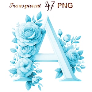 47 PNG, Watercolor Blue Floral Alphabet Collection Clipart, Pink ...