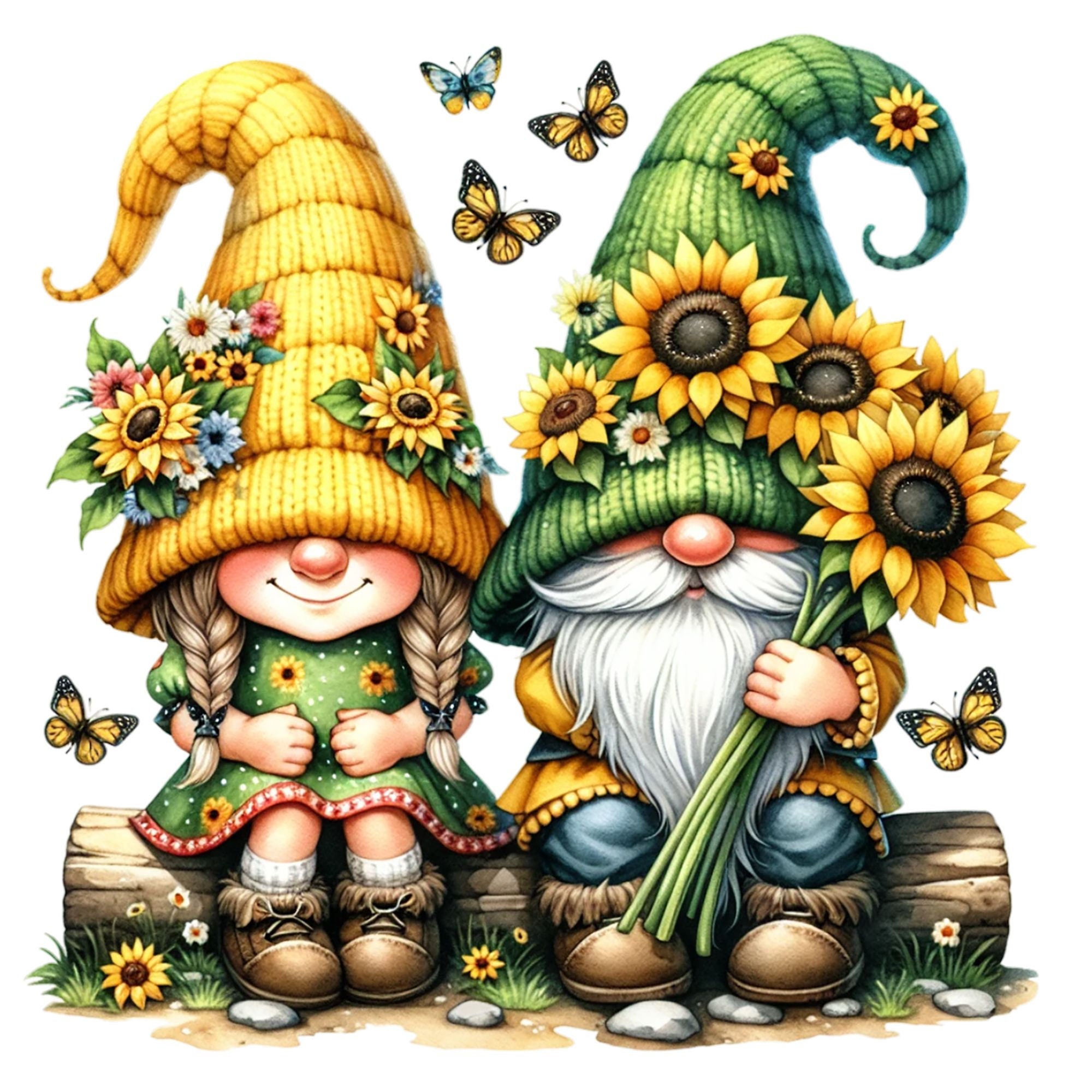 26 Png,sunflower Gnome Clipart Bundle,garden Gnome Watercolor Clipart ...