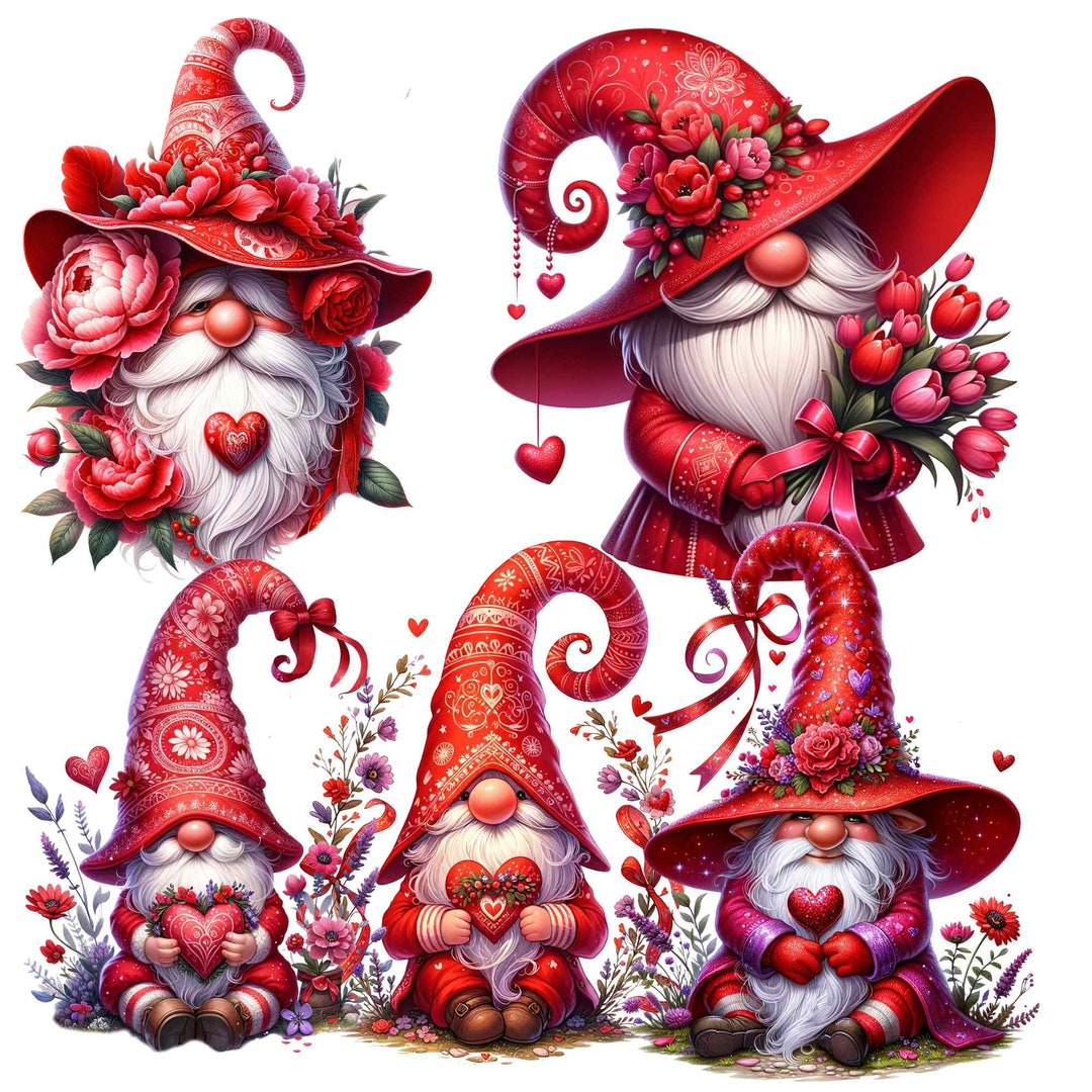 15 Cute Watercolor Valentine Gnome Png, Gnome Valentines Png, Valentine ...