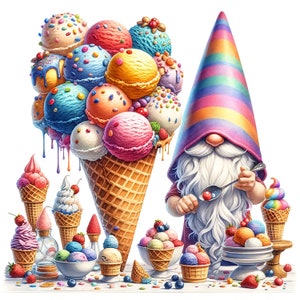 25 PNG Ice Cream Gnome Clipart Bundle, Summer Gnomes, Ice Cream Clipart ...