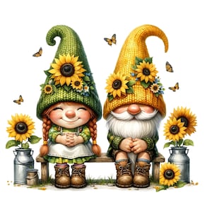 26 Png,sunflower Gnome Clipart Bundle,garden Gnome Watercolor Clipart ...