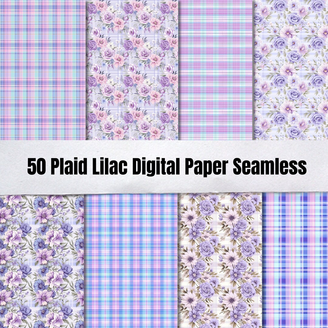 50 Seamless Lilac Plaid Digital Paper, Pastel Plaid Background Seamles ...
