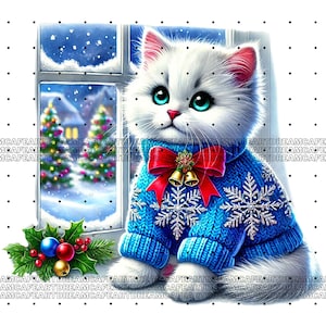 25 PNG Christmas Kitten Clipart Bundle, Set 6, Cute Christmas Cats ...
