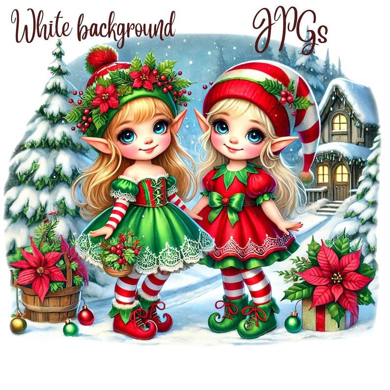 45 JPG, Christmas Elves Clipart Bundle, Cute Christmas Elves, Festive ...