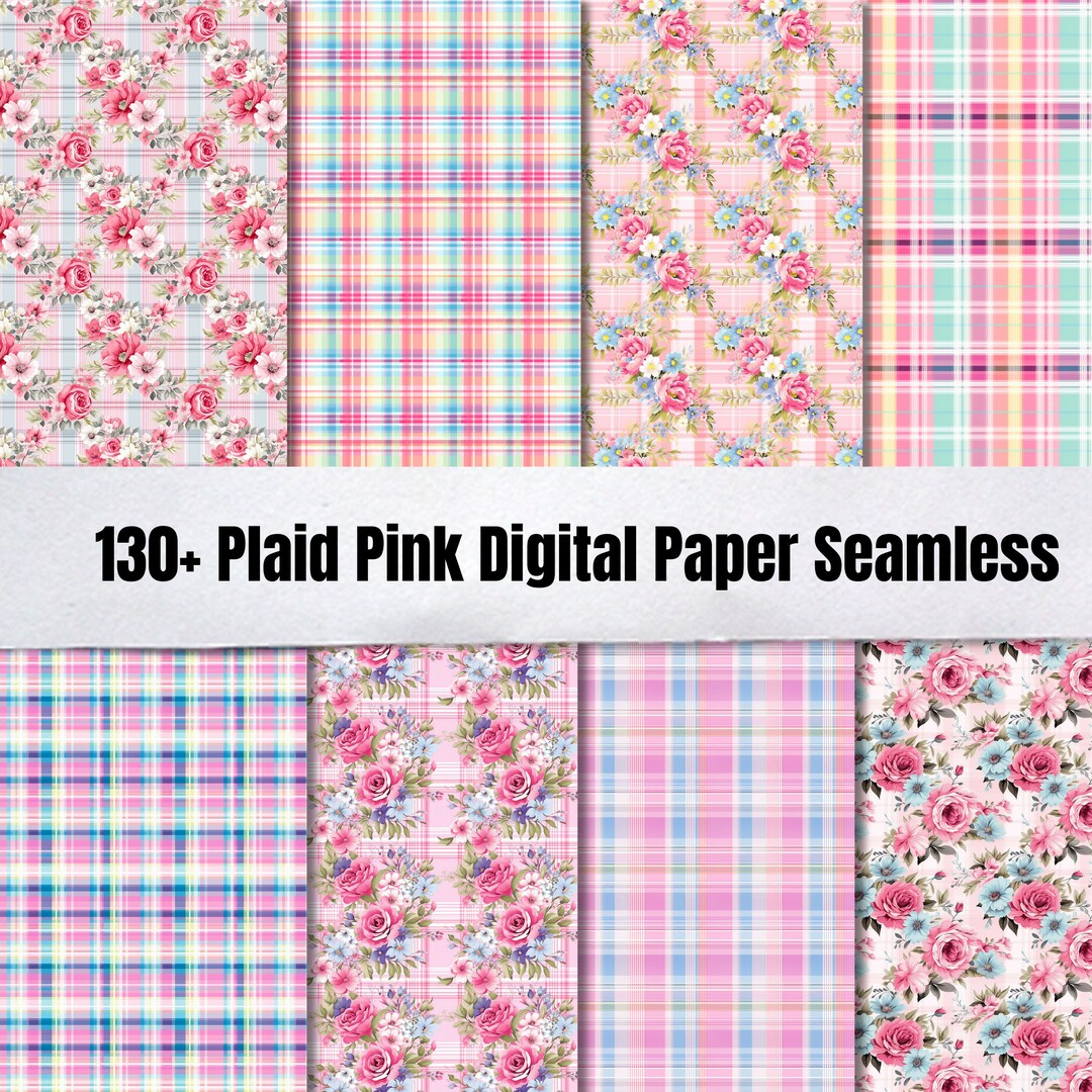 130+ Seamless Pink Plaid Digital Paper, Pastel Plaid Background Seamles ...