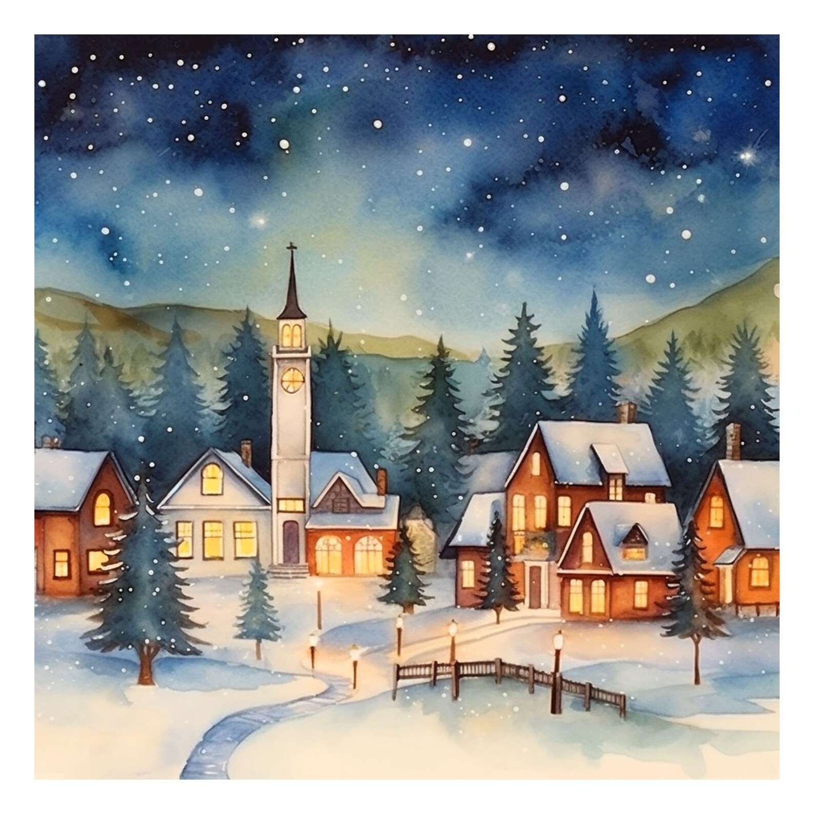 14 Watercolor Christmas Night Clipart Jpgs, Commercial Use,digital ...