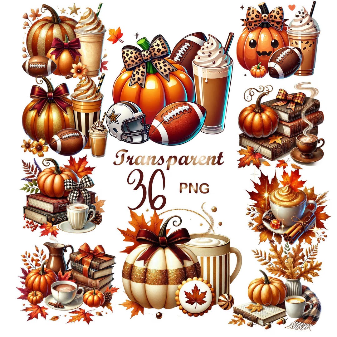 36 PNG Cozy Autumn Coffee, Fall Clipart for Crafts Prints, Pumpkin ...