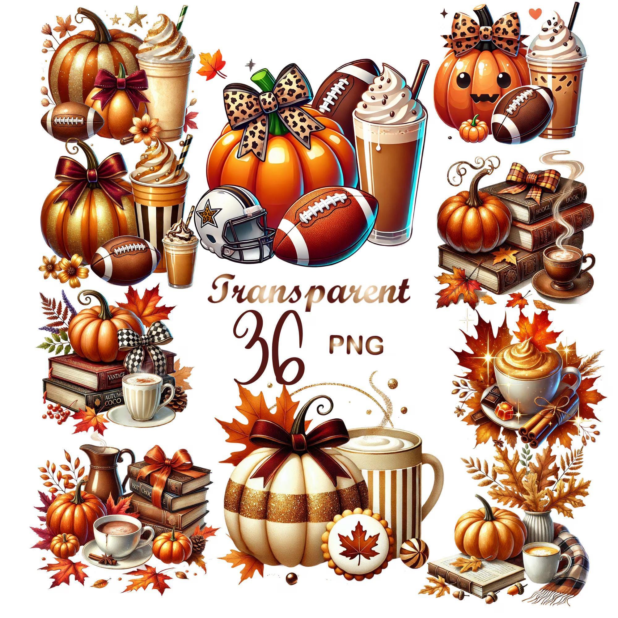 36 PNG Cozy Autumn Coffee, Fall Clipart for Crafts Prints, Pumpkin ...