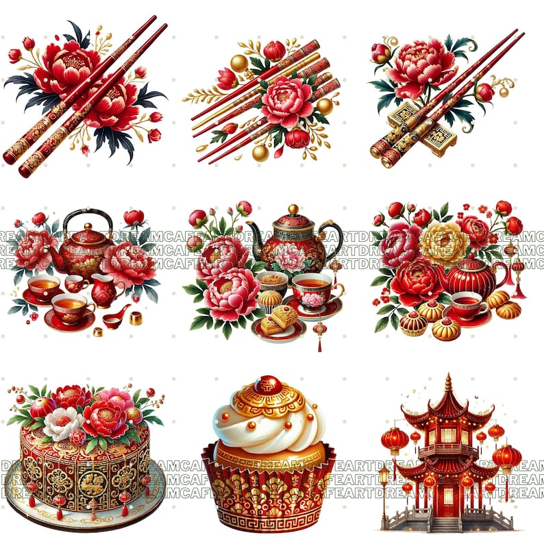2026 Chinese New Year Clipart Set – Red Gold PNG Bundle With Lanterns ...