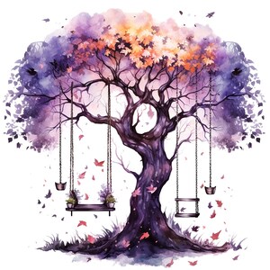 14 Tree Swings Clipart, Png,watercolor Spring Landscape Clipart,cute ...