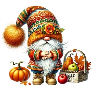 30 PNG, Hello Fall Gnome Clipart Bundle,autumn Gnome Clipart, Autumn ...