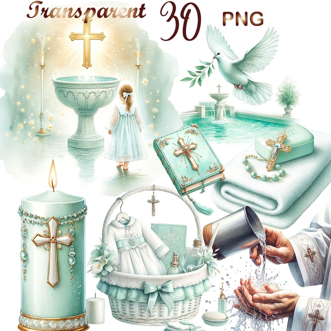 30 PNG Baby Baptism Clipart, Religious Clip Art, Christening Graphics ...