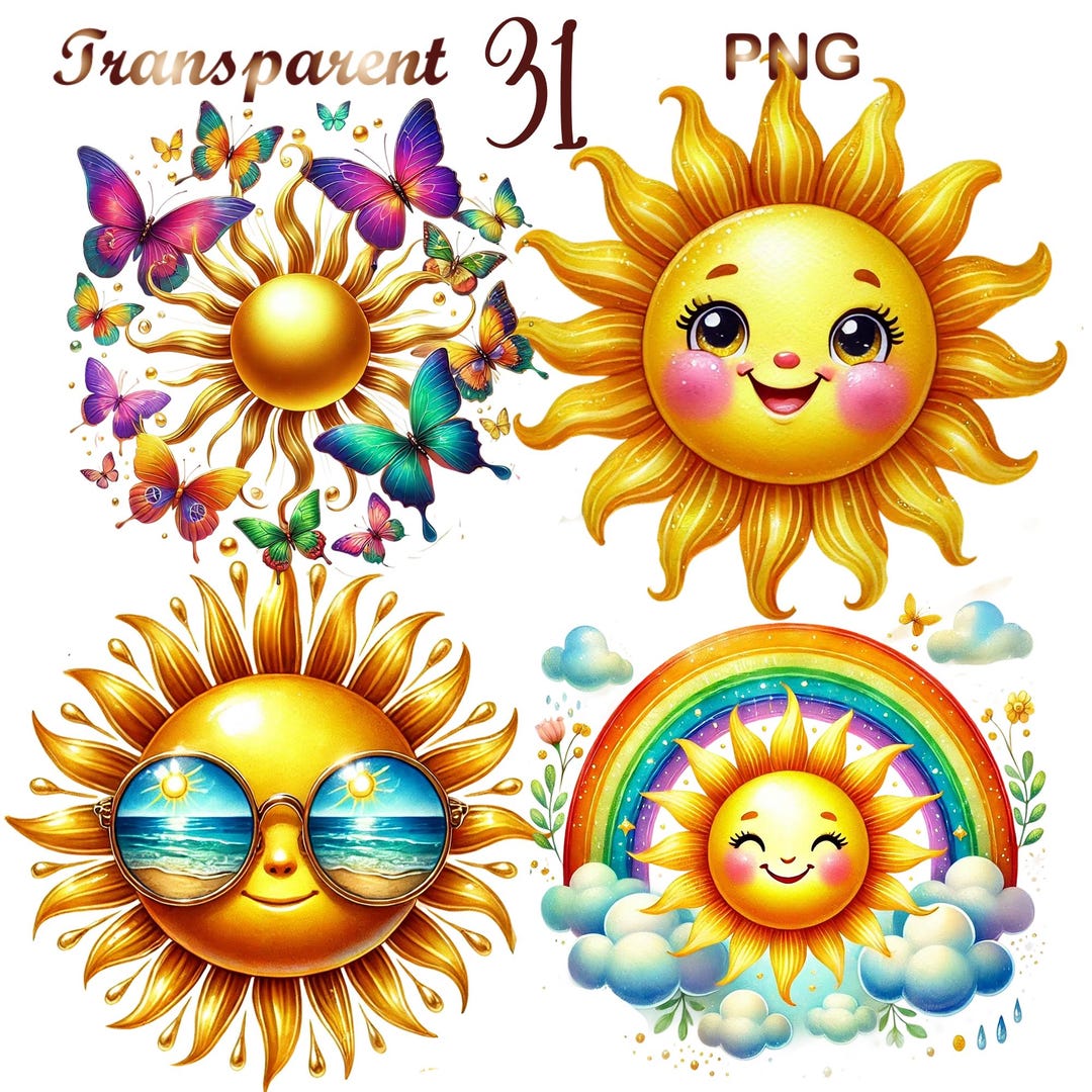 31 PNG Set 2 Sunshines Clipart Bundle, Sunny Illustrations Designs,sun ...